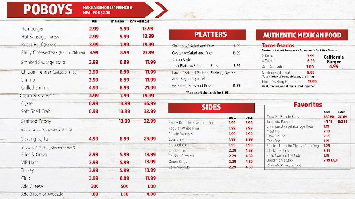 Menu at Moody's Time Saver restaurant, Slidell