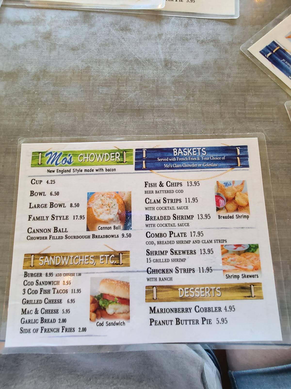 Menu at Mo's Seafood & Chowder - Lincoln City restaurant, Lincoln City