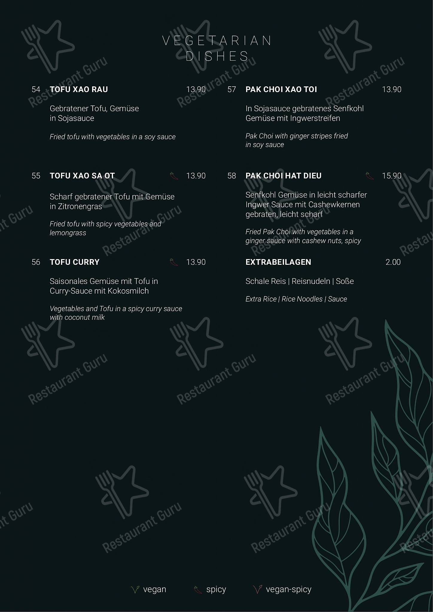 Menu at OANH 65 restaurant, Munich