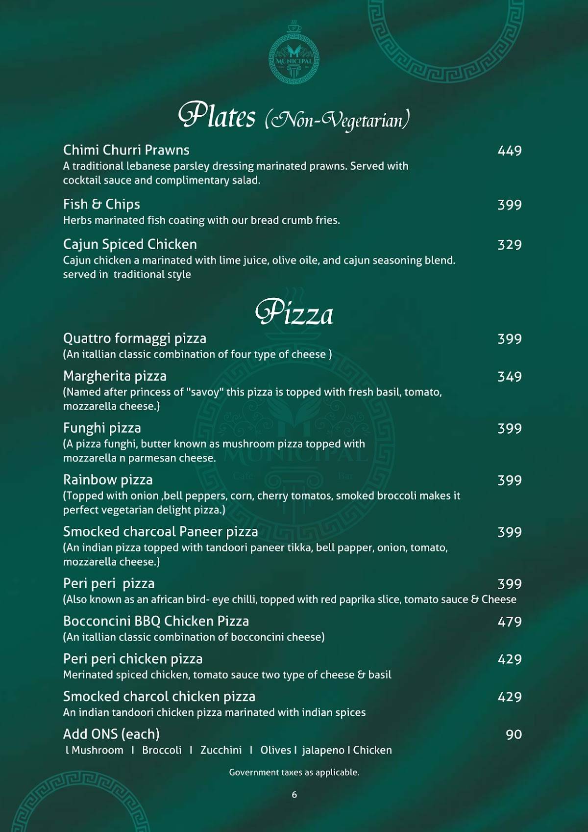 Menu at Municipal Cafe Bar, Indore