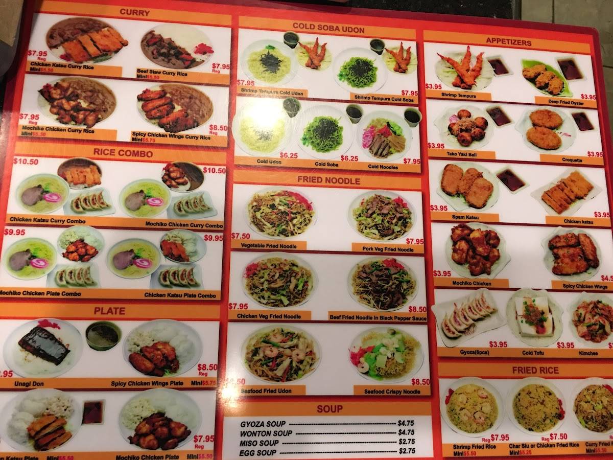 Menu at Nagoya Ramen restaurant, Mililani