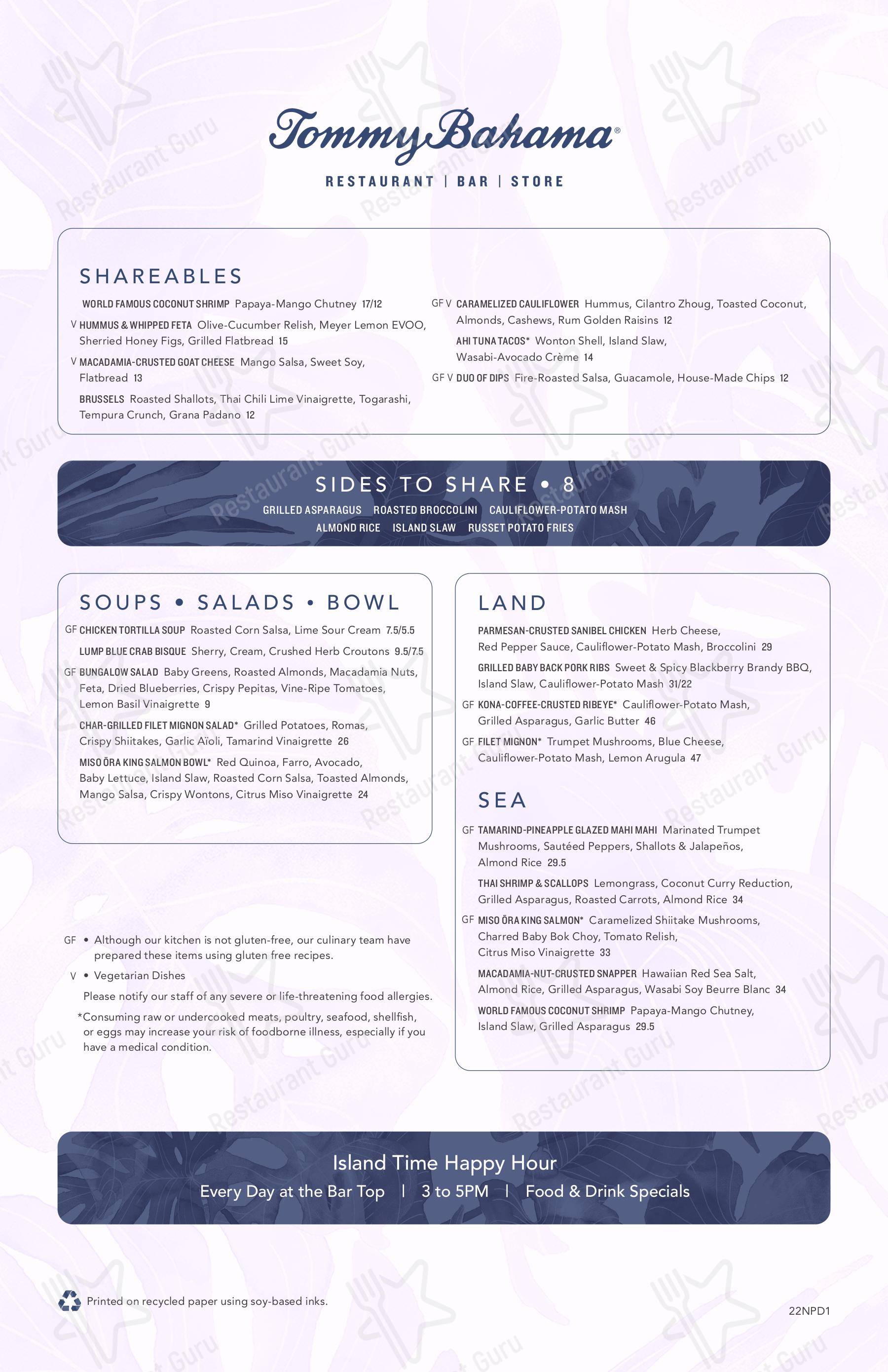 Menu at Tommy Bahama Restaurant, Bar & Store, Naples