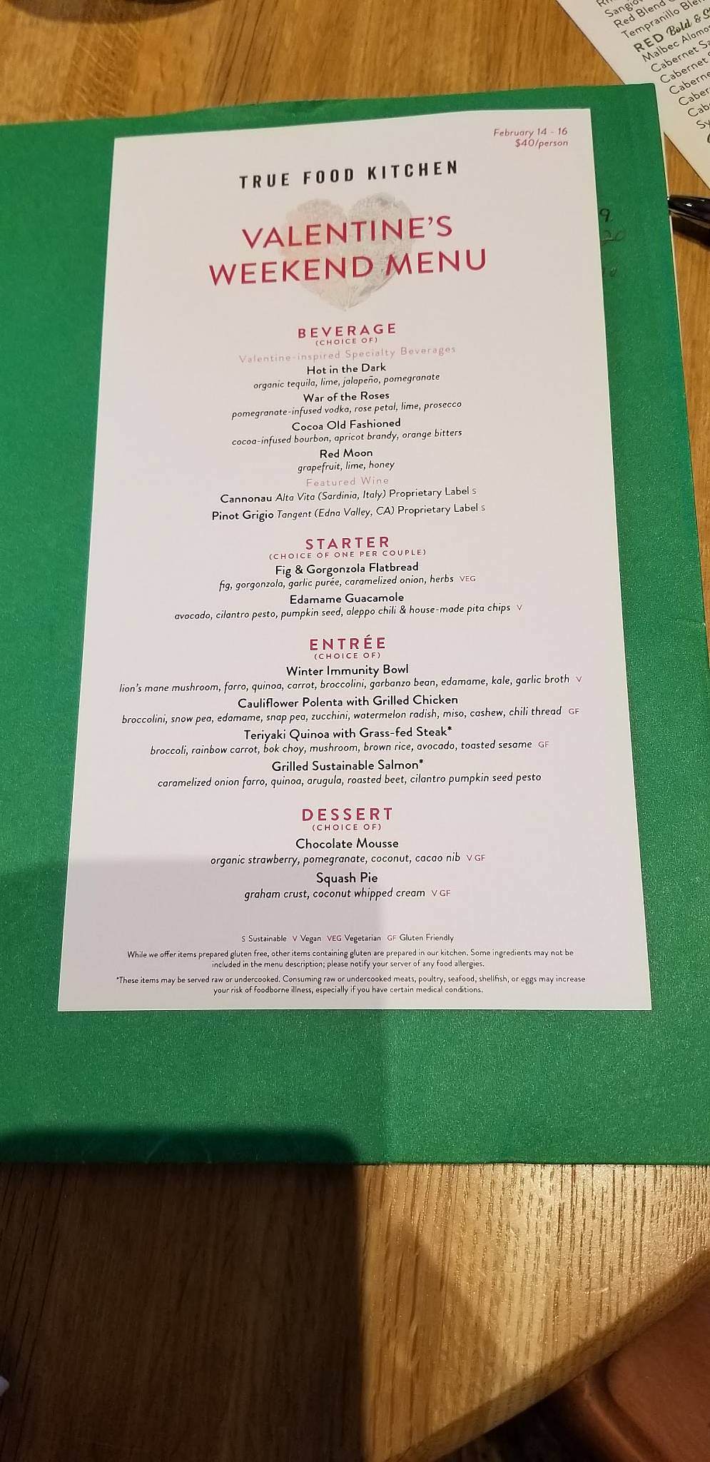 Menu at True Food Kitchen restaurant, Naples