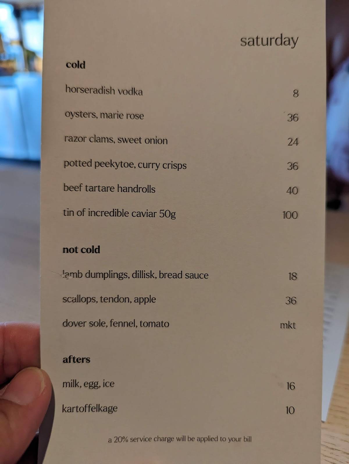 Menu at Locust restaurant, Nashville