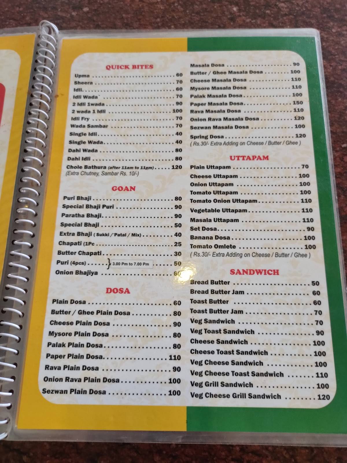 Menu at Navratna Udupi Pure Veg Family Restaurant, Morjim