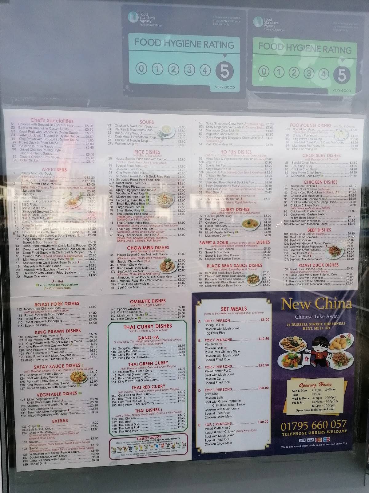 Menu at New China fast food, Sheerness