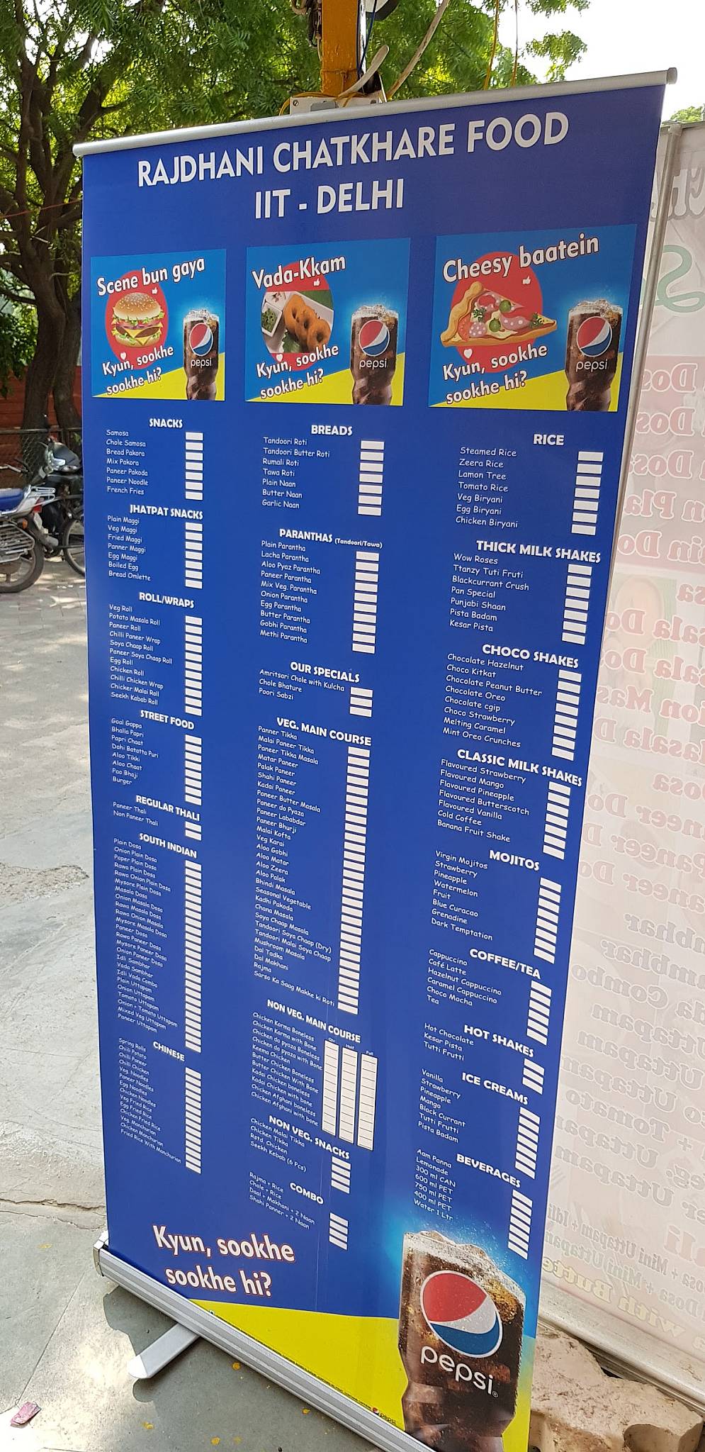 Menu at Rajdhani Chatkare Foods, New Delhi, IIT Delhi Campus