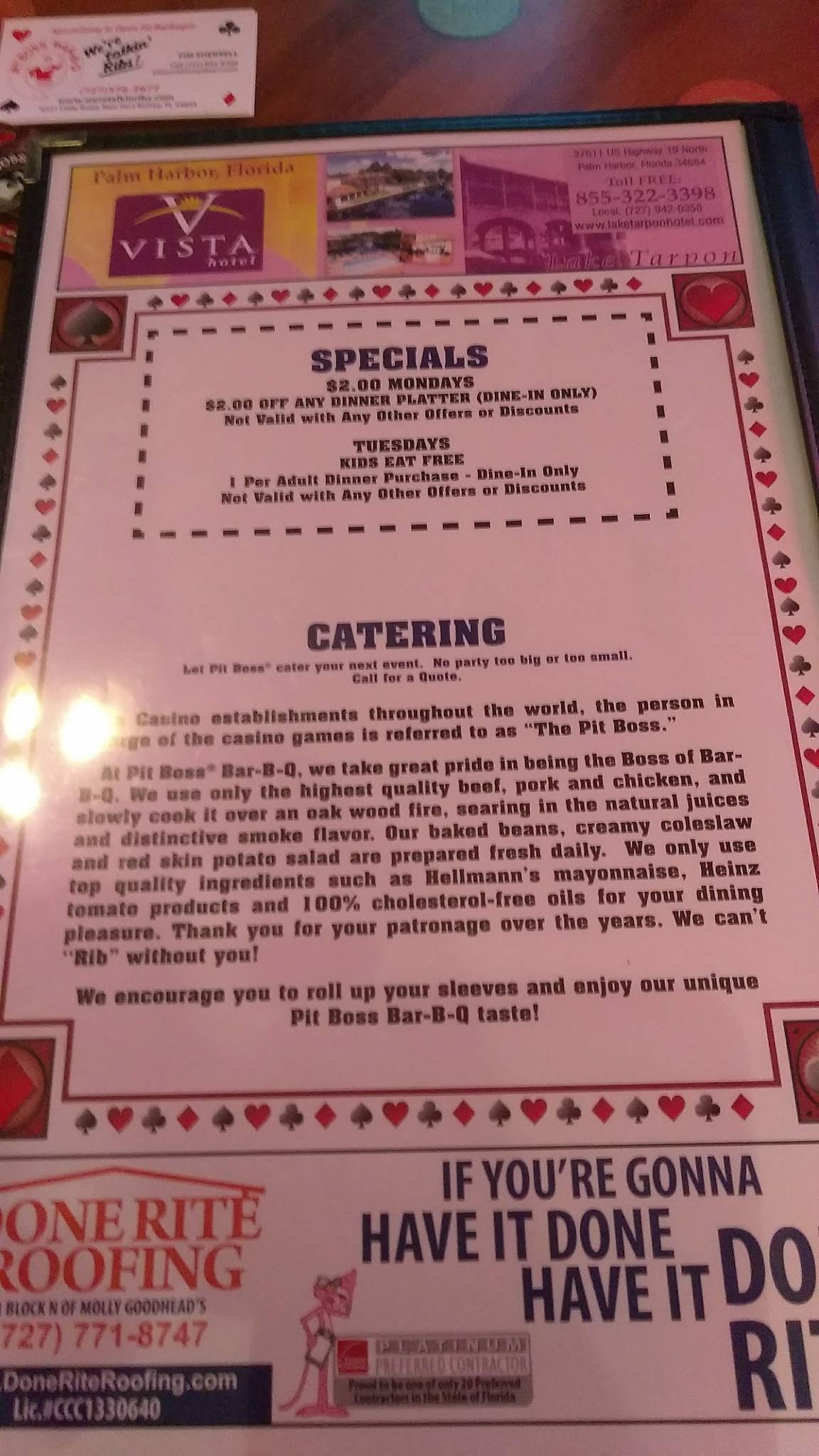 Menu at Pit Boss Bar-B-Q, New Port Richey