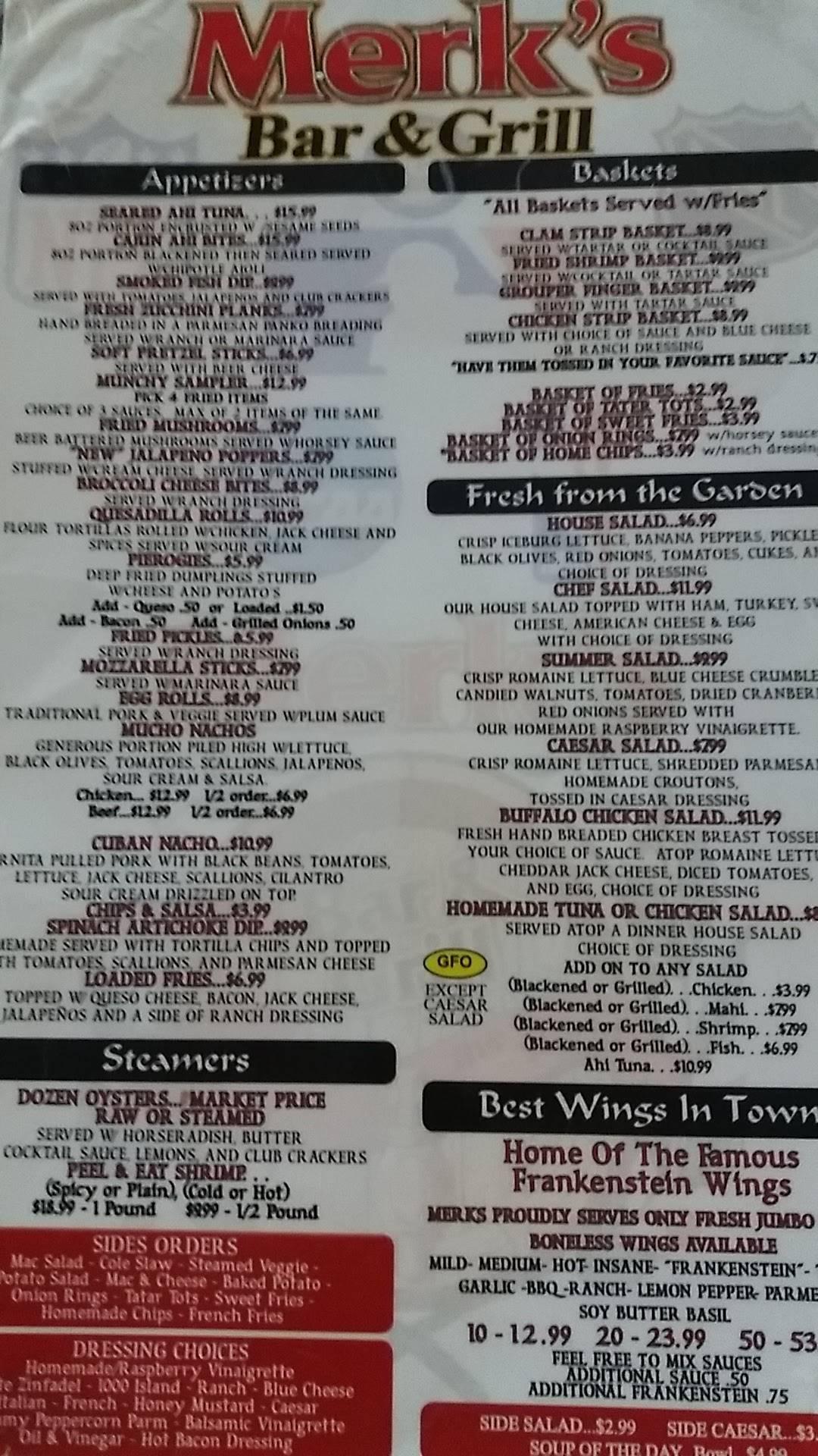 Menu at Merk's Bar & Grill, New Smyrna Beach