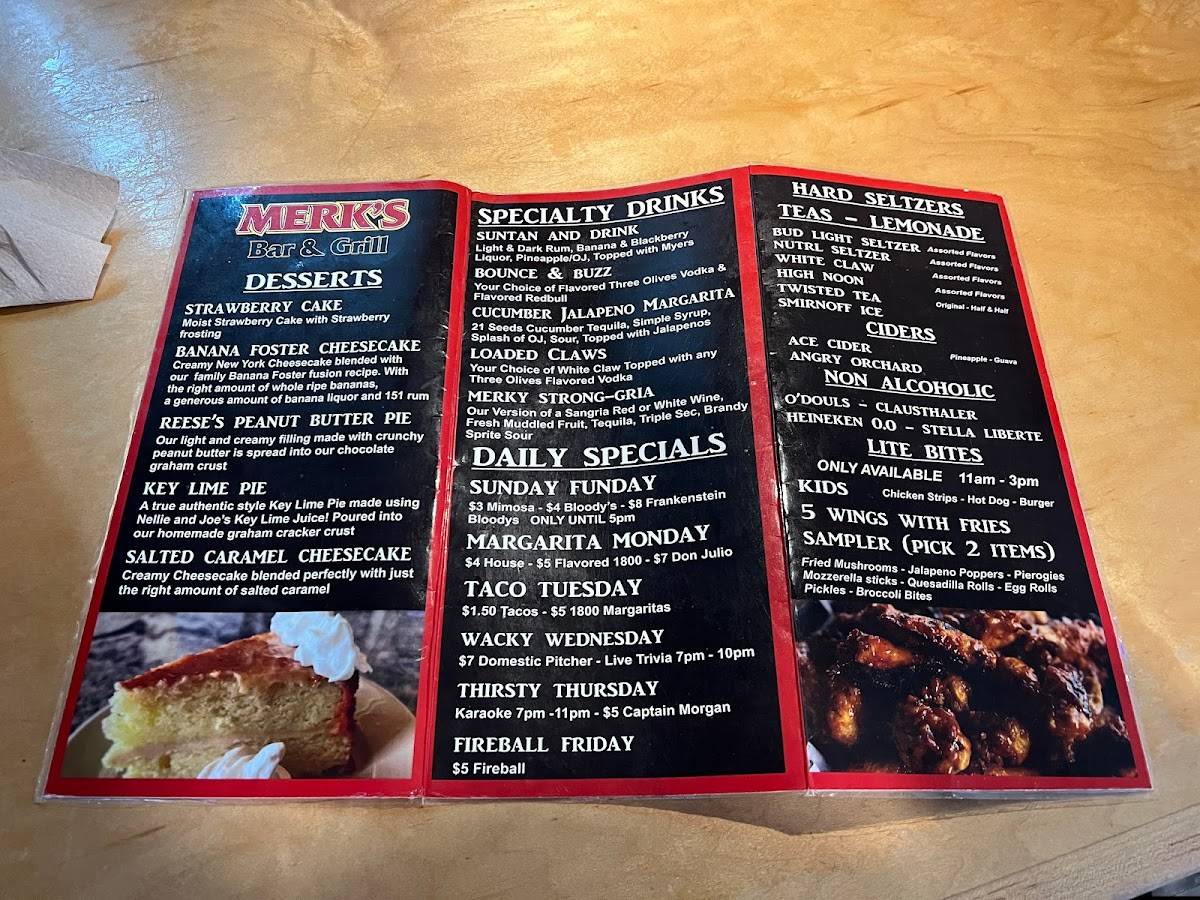 Menu at Merk's Bar & Grill, New Smyrna Beach