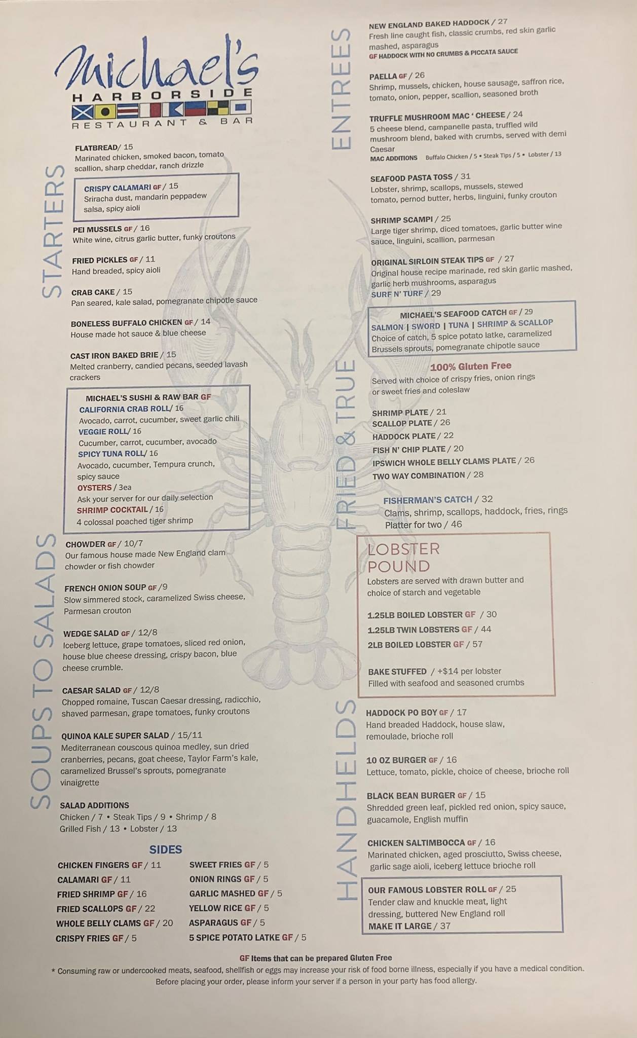 Menu at Michael's Harborside Restaurant & Bar, Newburyport