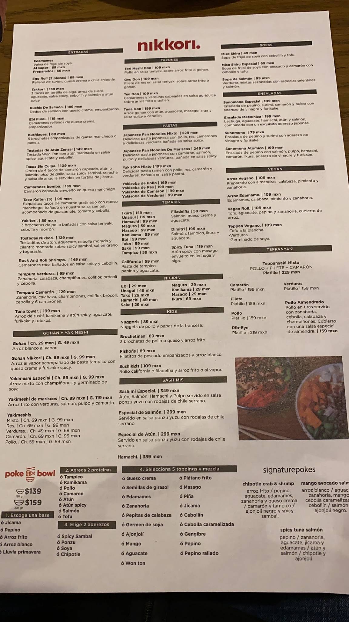 Carta del restaurante Nikkori Galería Norte Nogales, Heroica Nogales