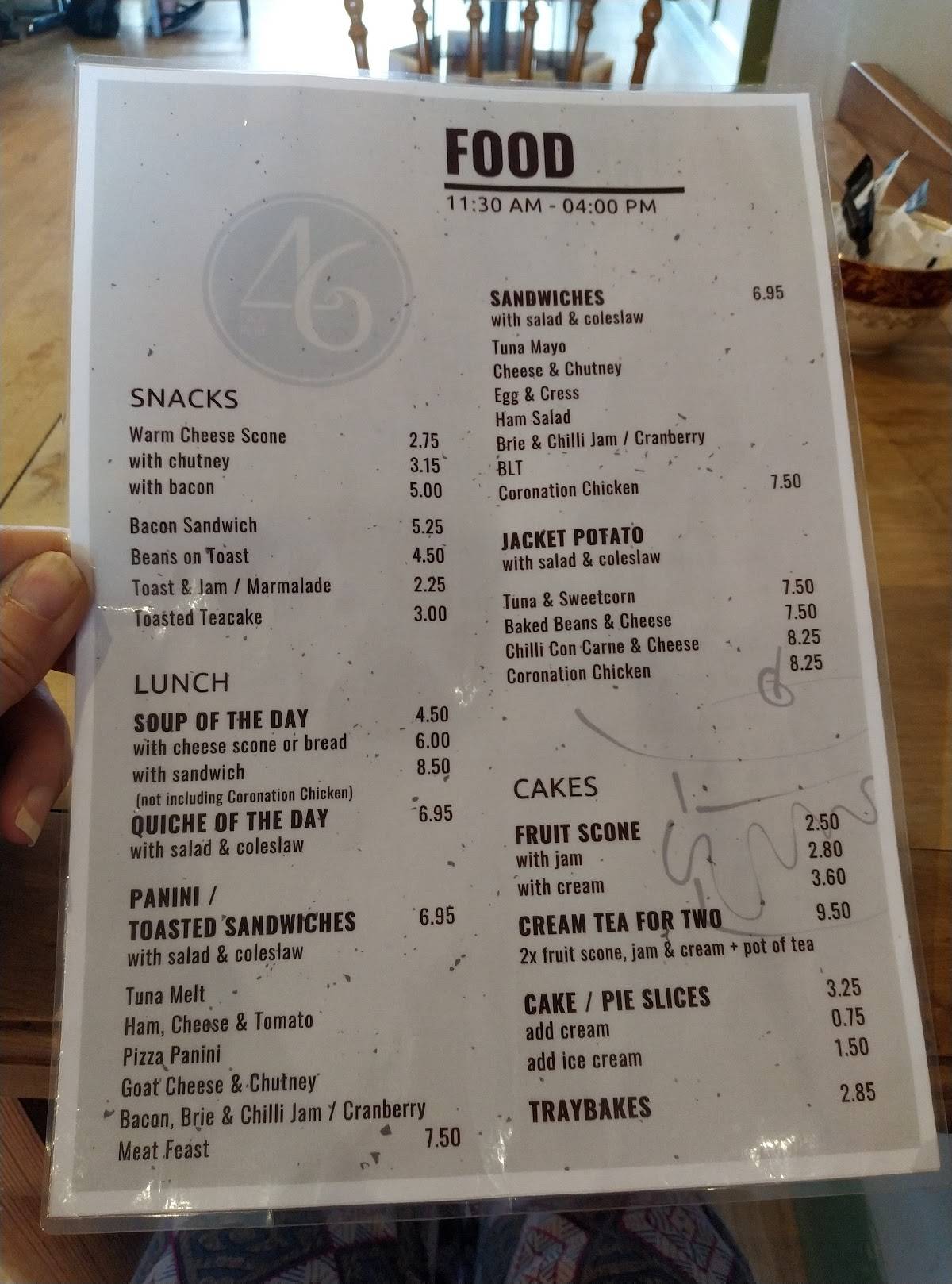 Menu at No. 46 Coffee Shop cafe, Criccieth