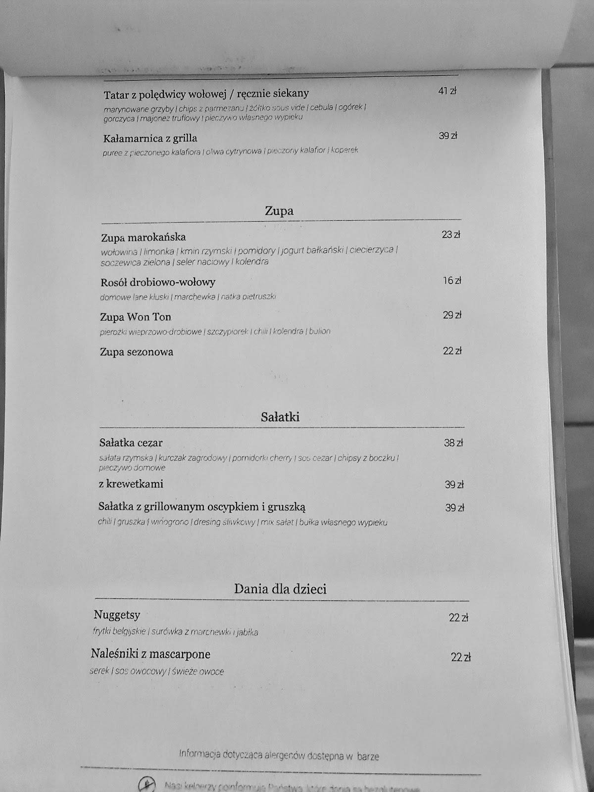 Menu at Nova Kuchnia restaurant, Suchy Las