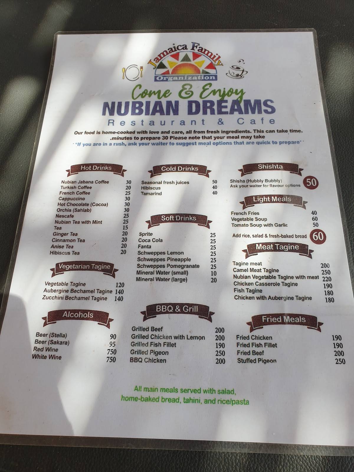 Speisekarte von Nubian Dreams Restaurant & Cafe, Assuan