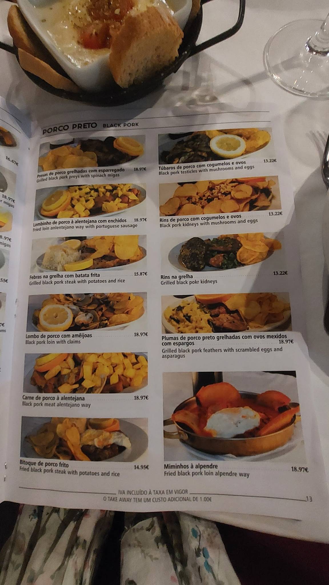Menu at O Alpendre restaurant, Arraiolos