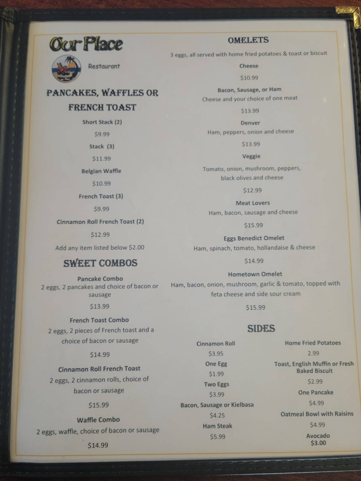Menu at Our Place Restaurant, Ocean Shores