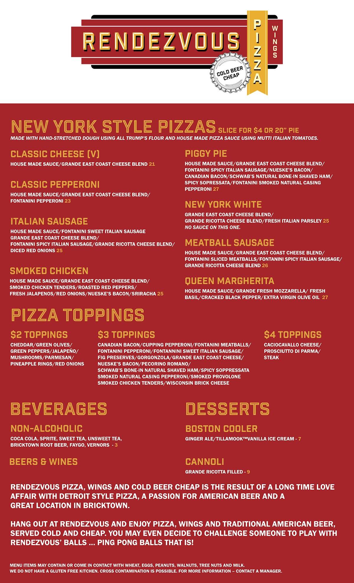 Menu at Rendezvous Pizza pizzeria, Oklahoma City