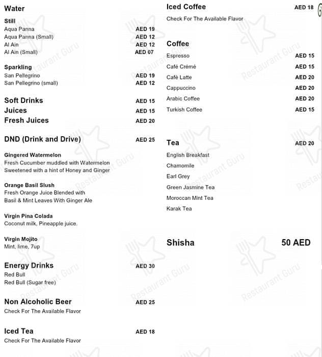 Menu at The Rooftop _ Aloft Al Ain pub & bar, Al Ain