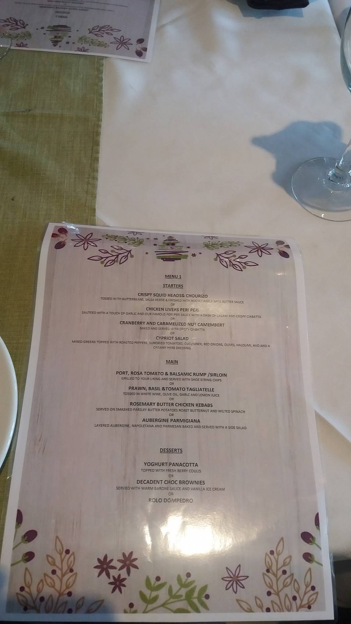 Menu at Olive & Oil restaurant, Umhlanga, Oceans Mall