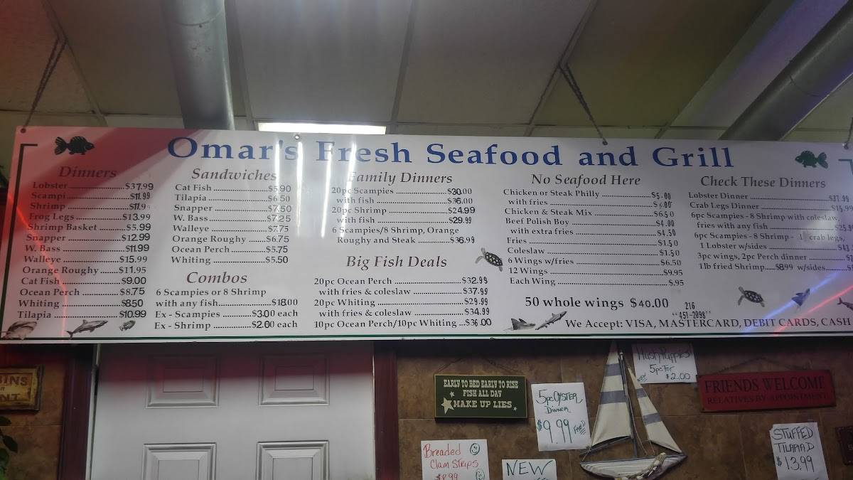 Menu at Omar's Seafood & Grill restaurant, Cleveland, St Clair Ave.