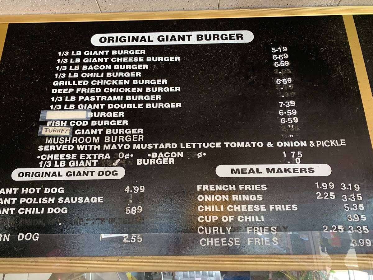 Menu at Original Giant Burger restaurant, San Leandro, 750 Doolittle Dr