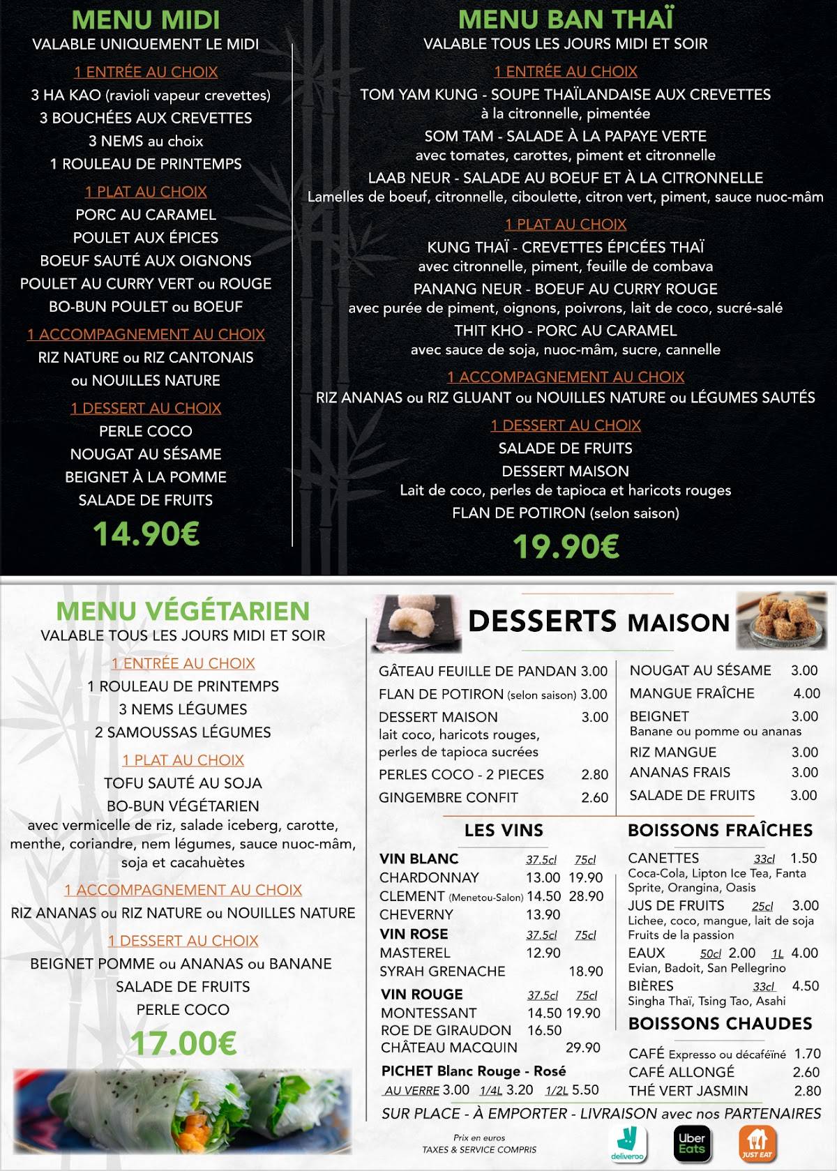 Menu au Ban Thaï - L'Asie et toutes ses saveurs restaurant, Orléans