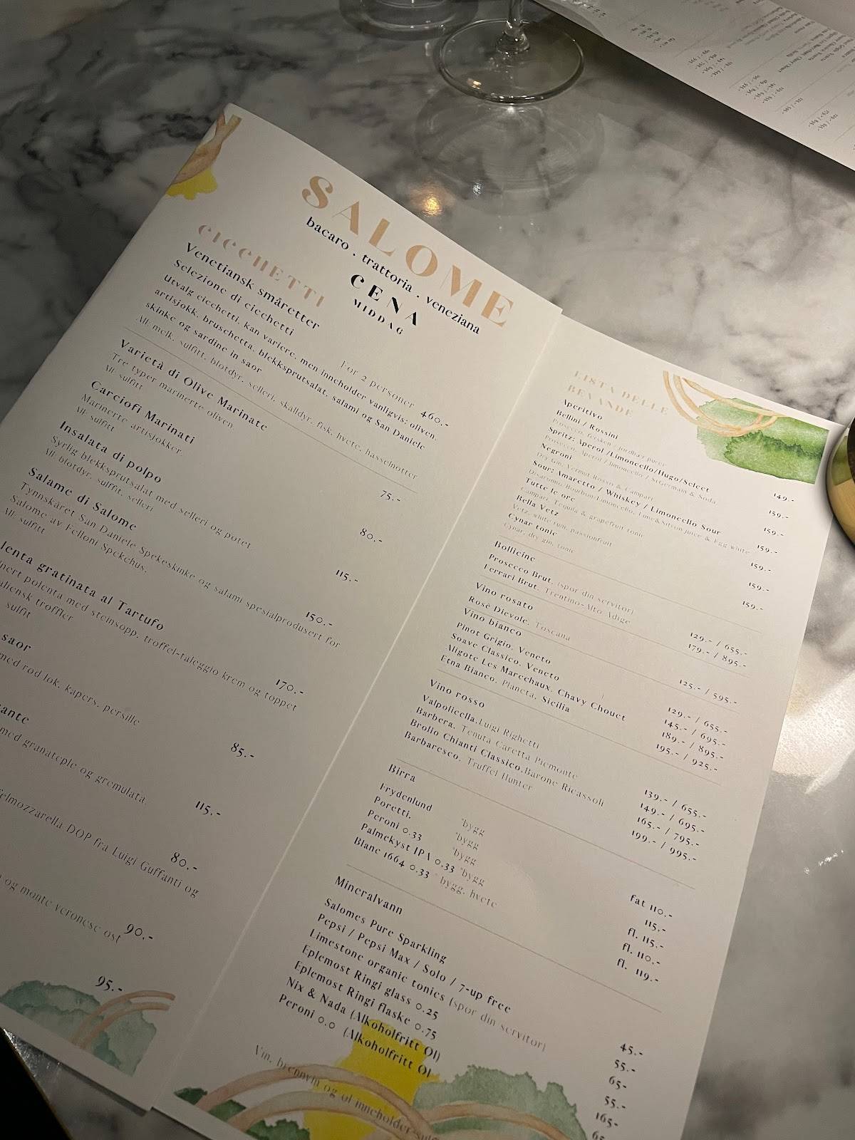 Menu at Salome Restaurant Oslo, Oslo