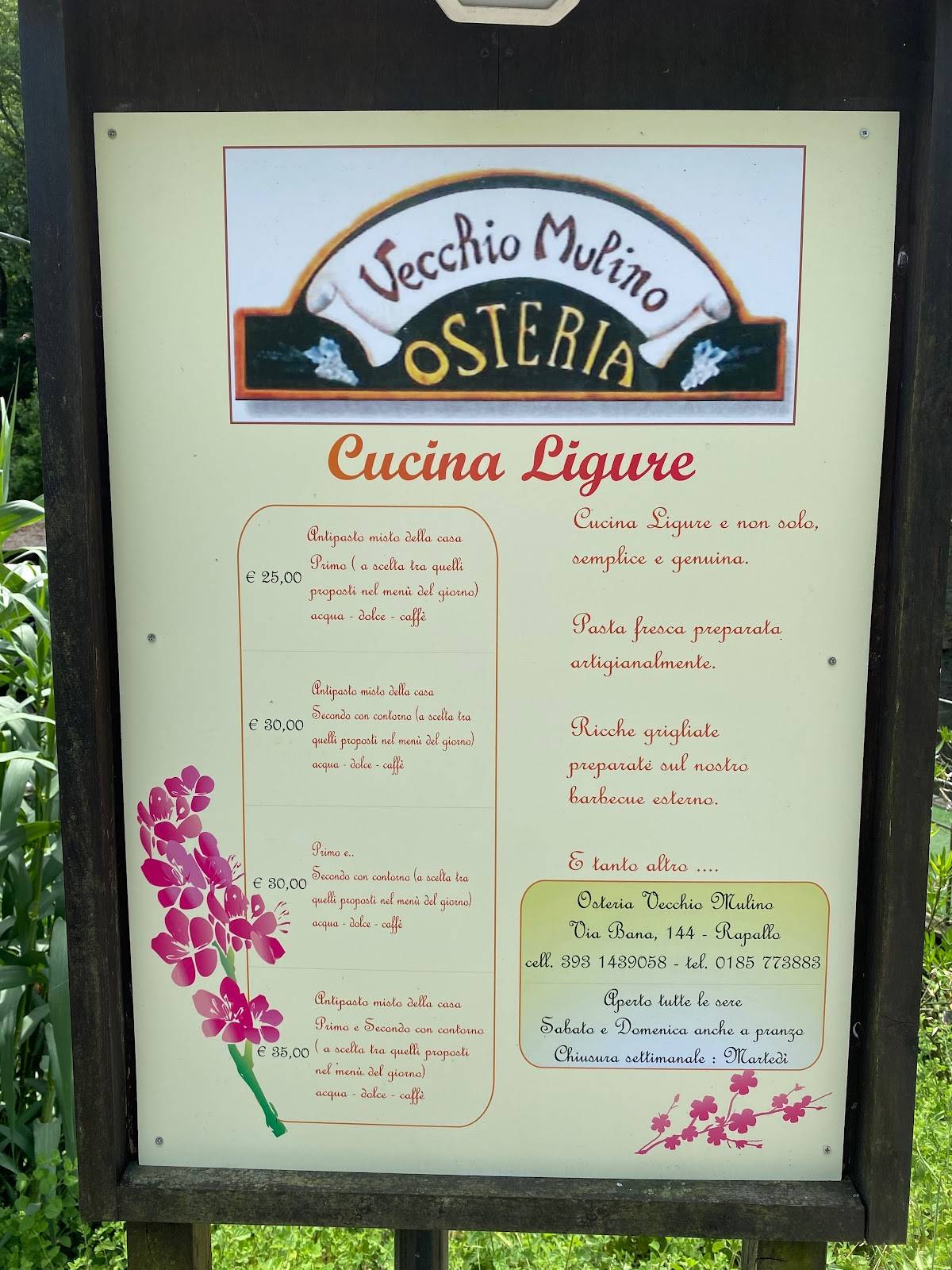 Menu da Osteria Vecchio Mulino ristorante, Rapallo