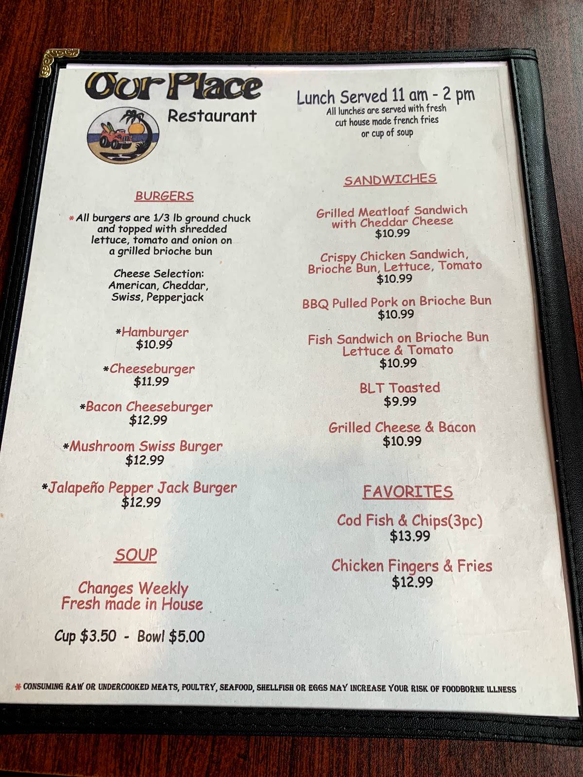 Menu at Our Place Restaurant, Ocean Shores