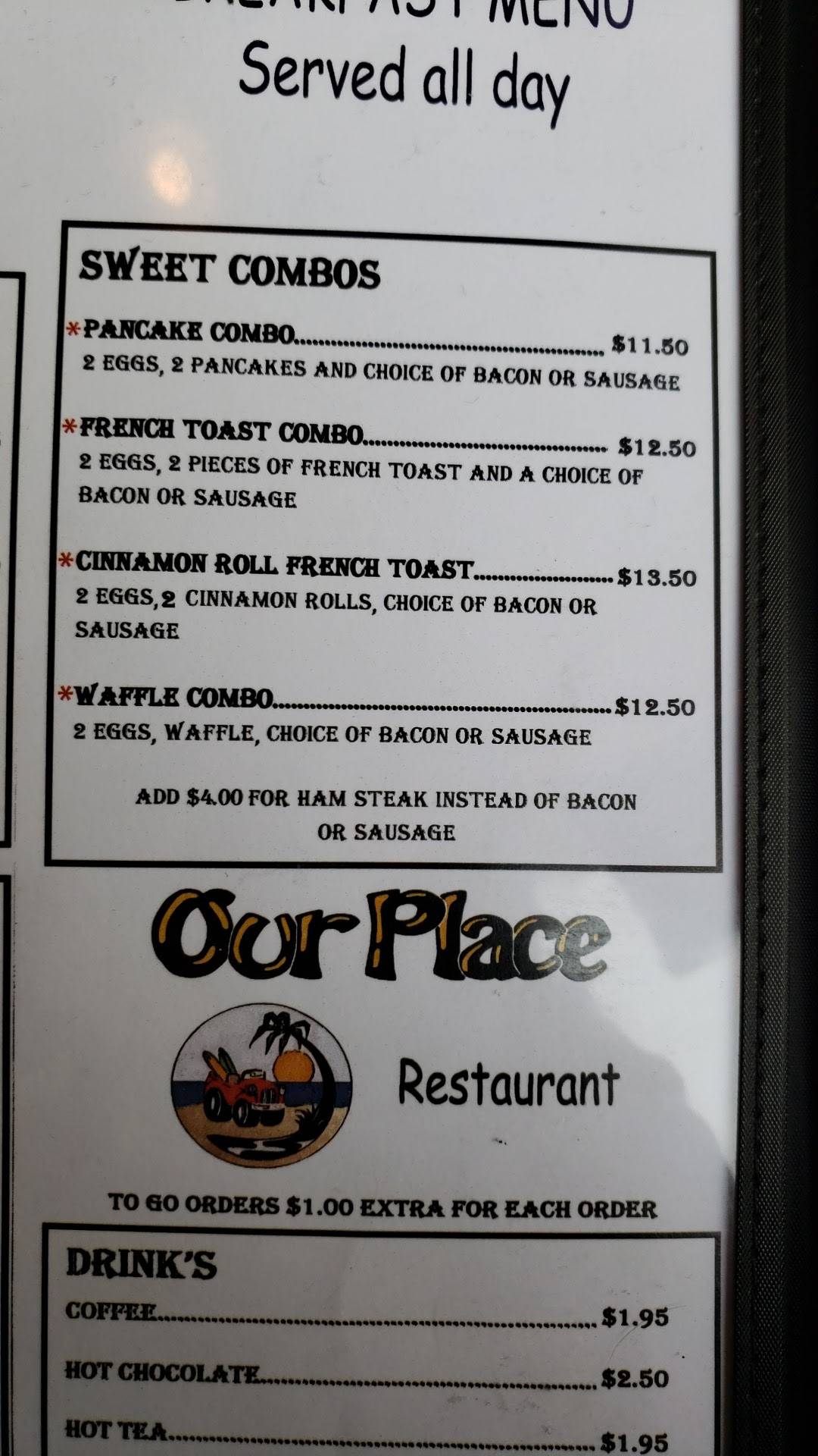 Menu at Our Place Restaurant, Ocean Shores