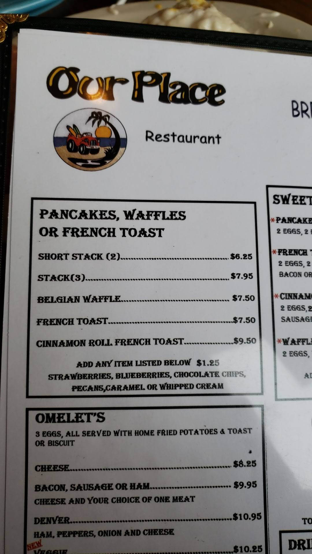 Menu at Our Place Restaurant, Ocean Shores