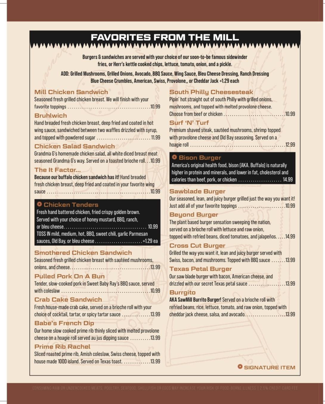 Menu at SawMill Grill pub & bar, Oxford