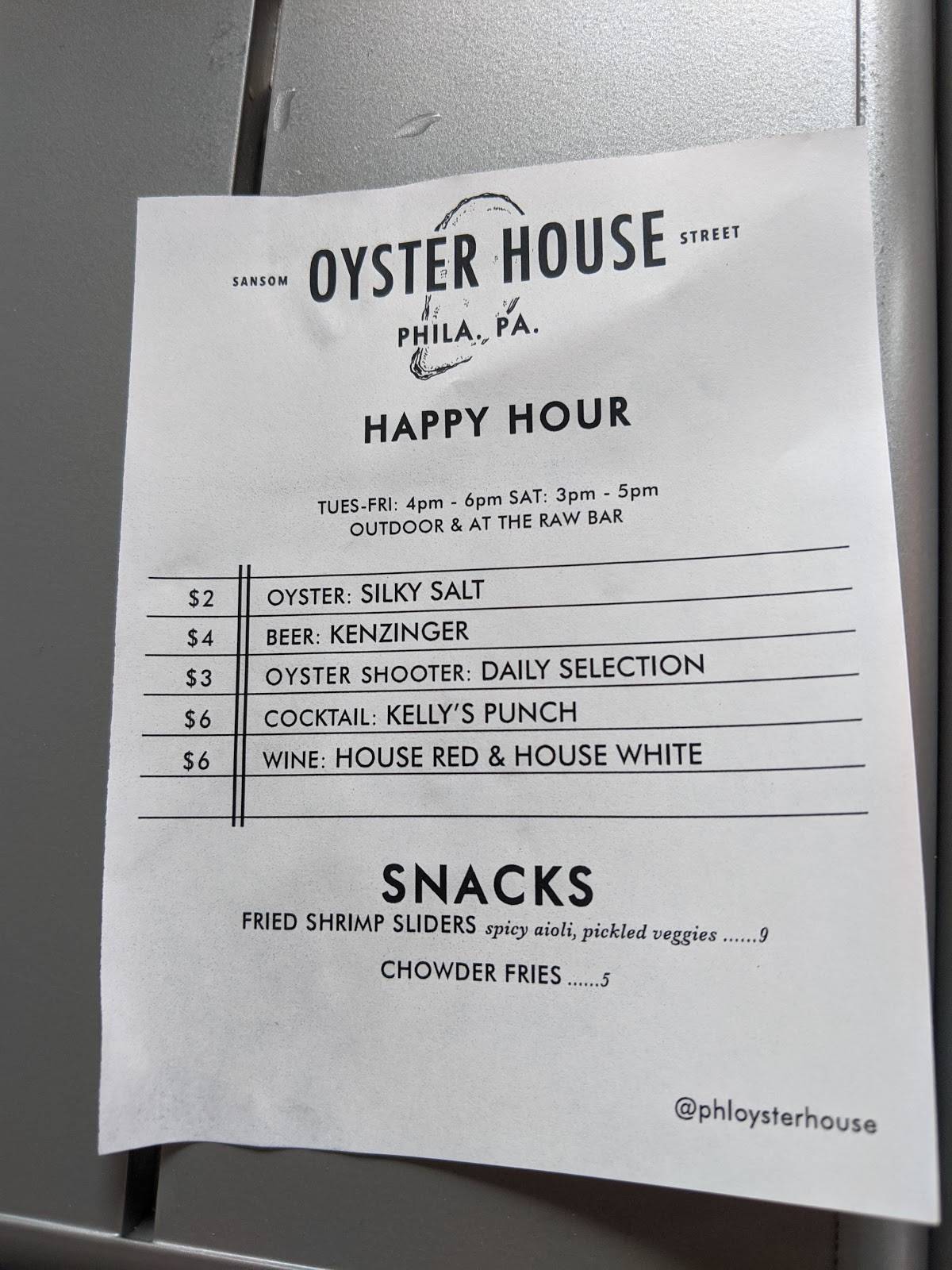Menu at Oyster House restaurant, Philadelphia