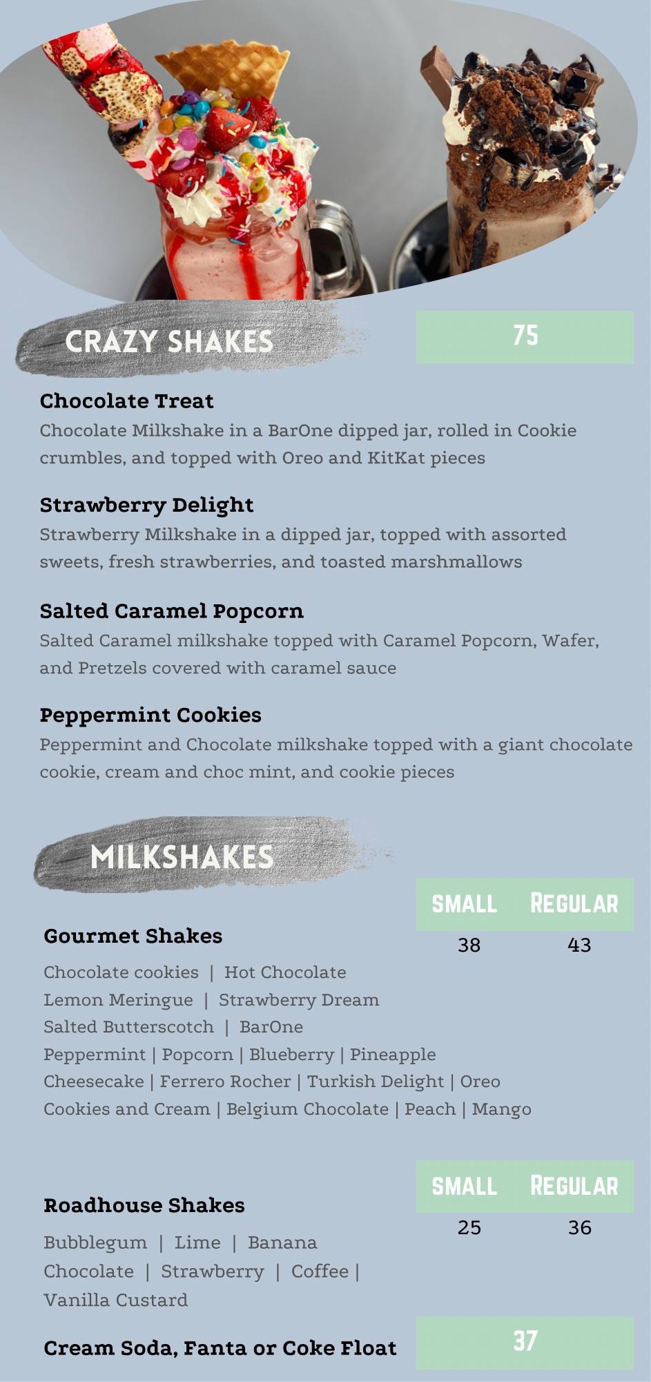 Menu at Waffle and Shake Drakenstein Sentrum desserts, Paarl