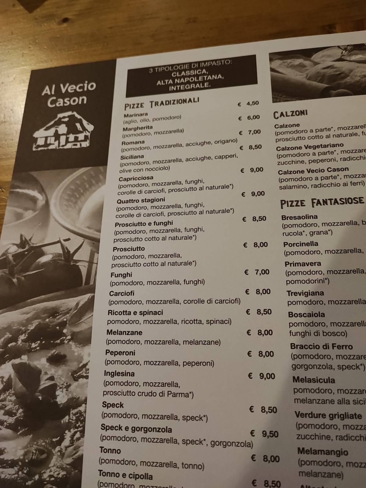 Speisekarte von Pizzeria Al Vecio Cason, Padua