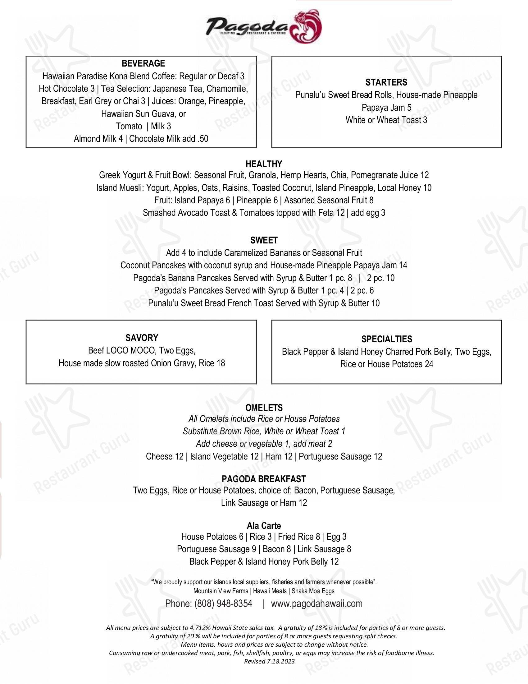 Menu at Pagoda Restaurant & Catering, Honolulu