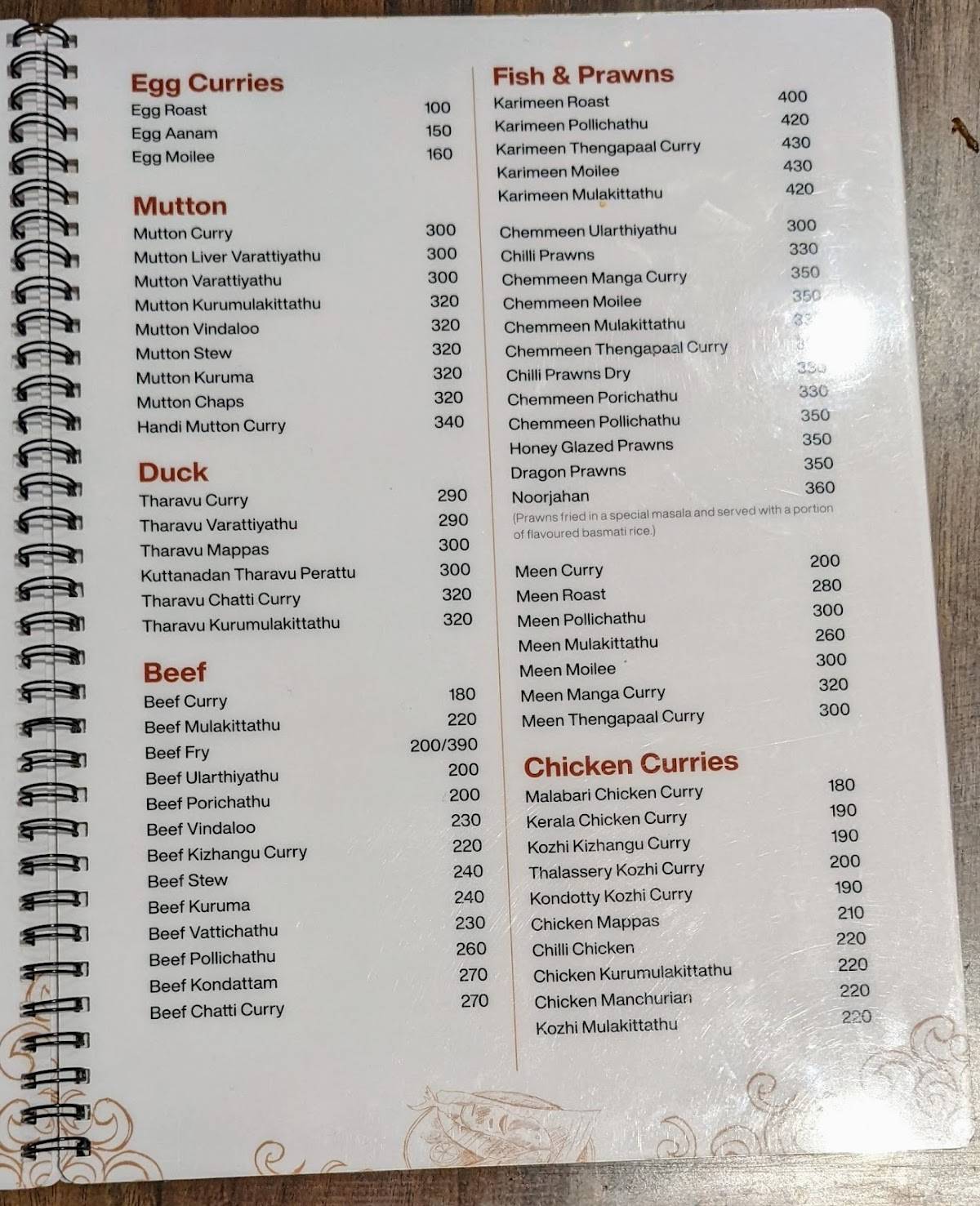 Menu at Palaaram Kakkanad, Kochi, Seethys Tower