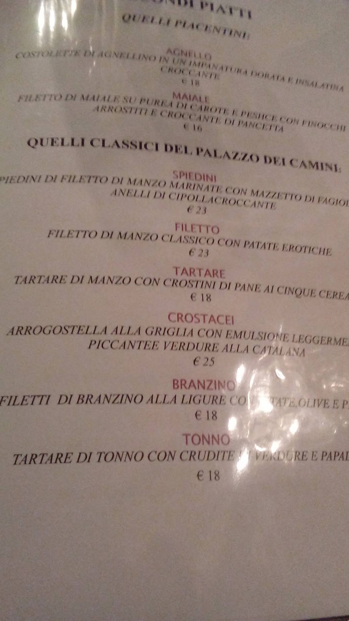 Menu da Palazzo dei Camini ristorante, Agazzano, Via del Mercato