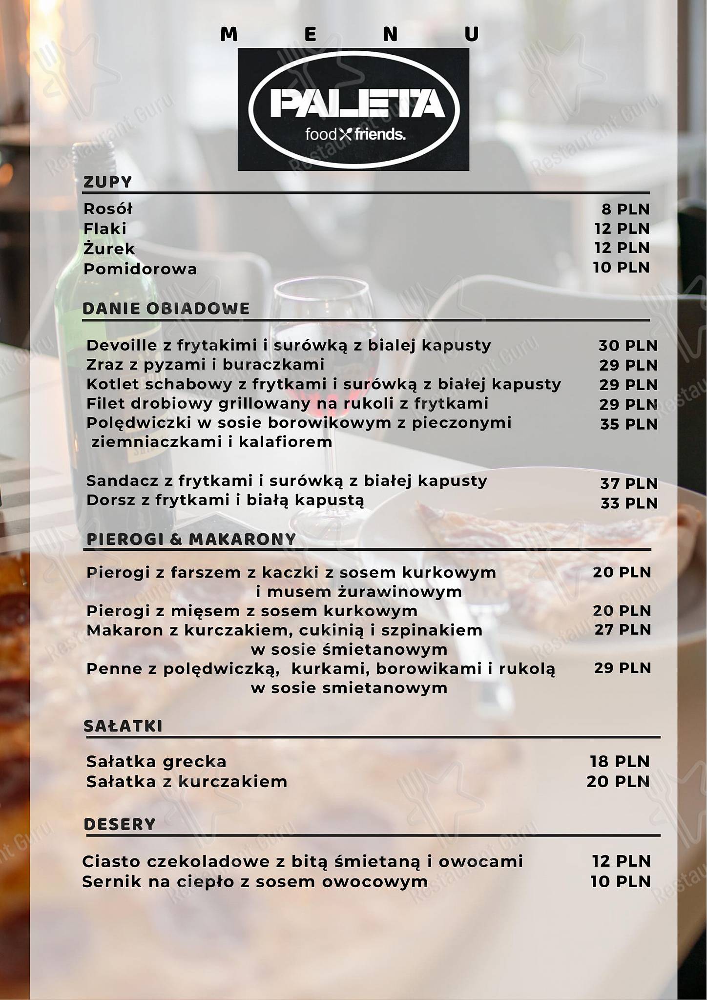 Menu at Paleta Food&Friends restaurant, Kórnik