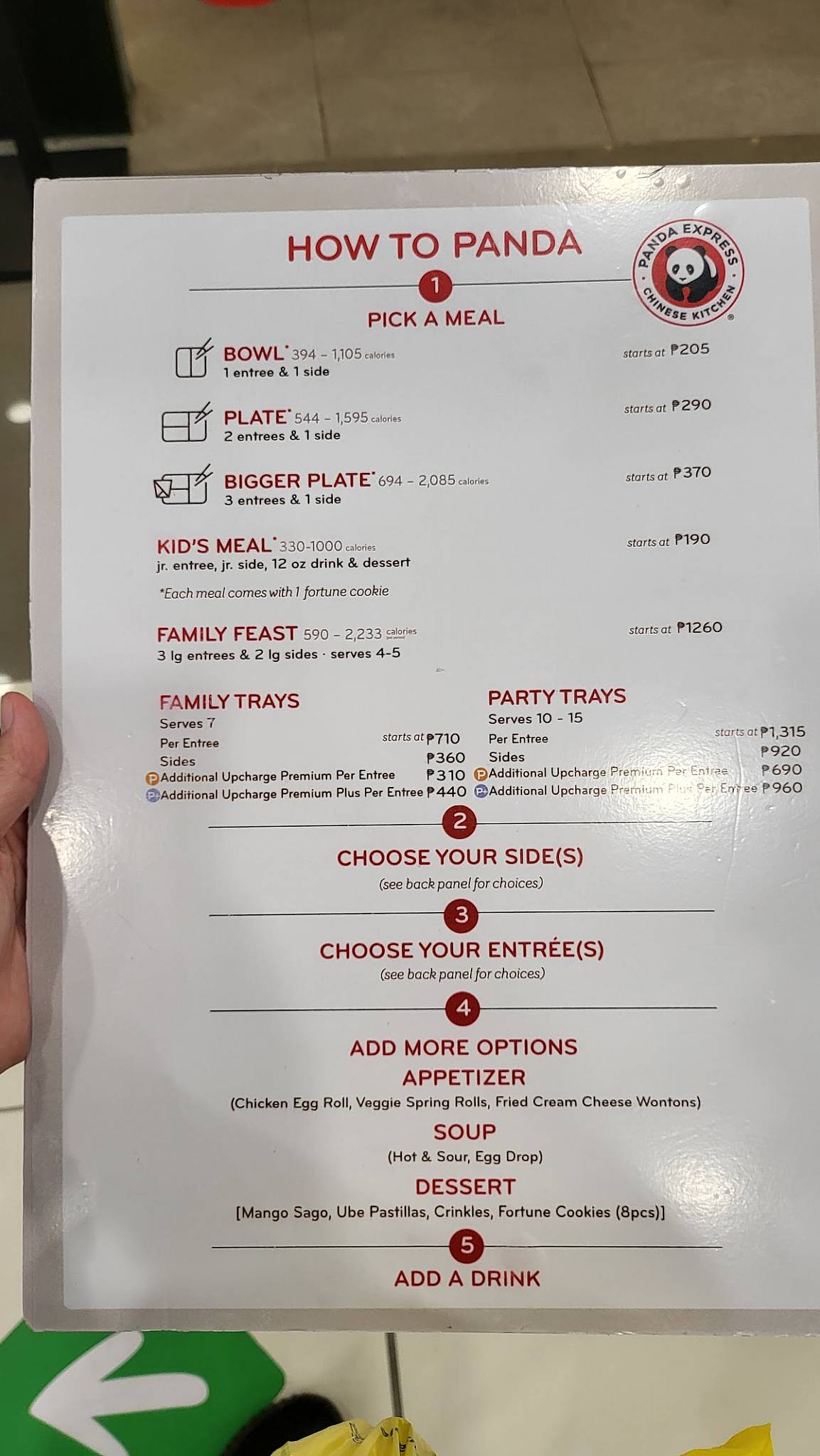 Carta del restaurante Panda Express, Caloocan