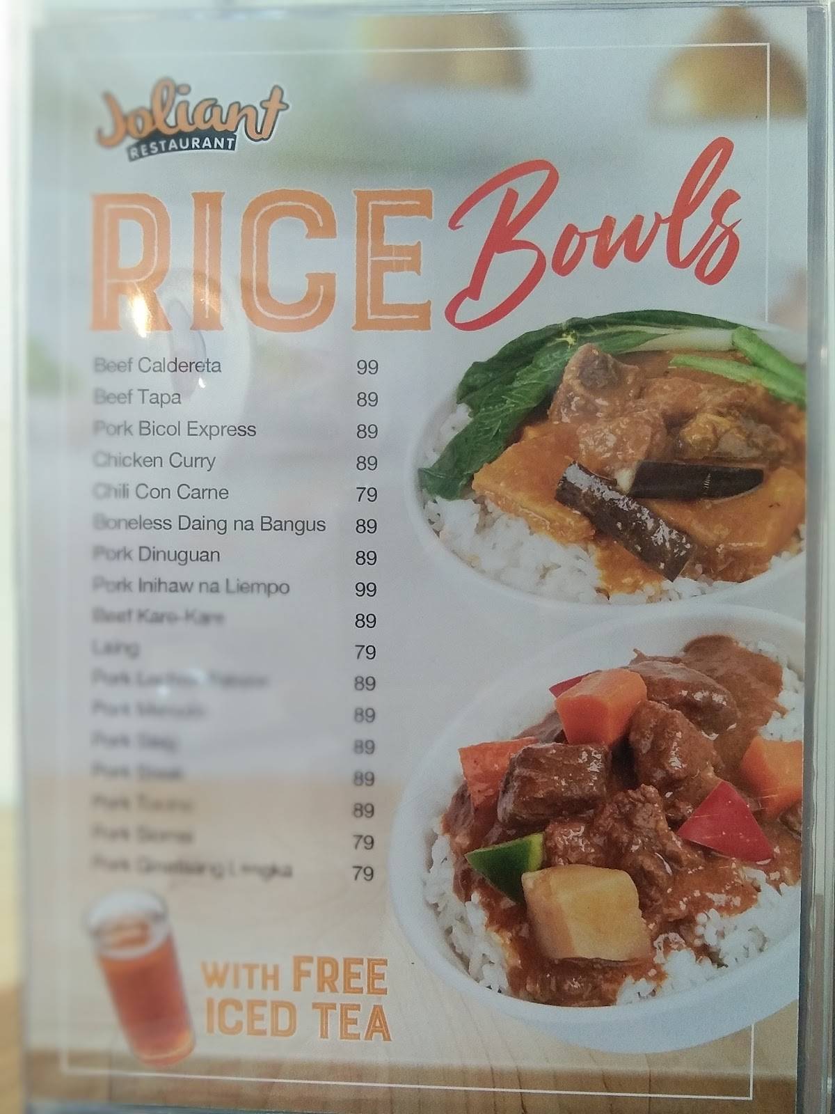 Menu at Joliant Restaurant Betterliving, Parañaque, 155 Doña Soledad Ave