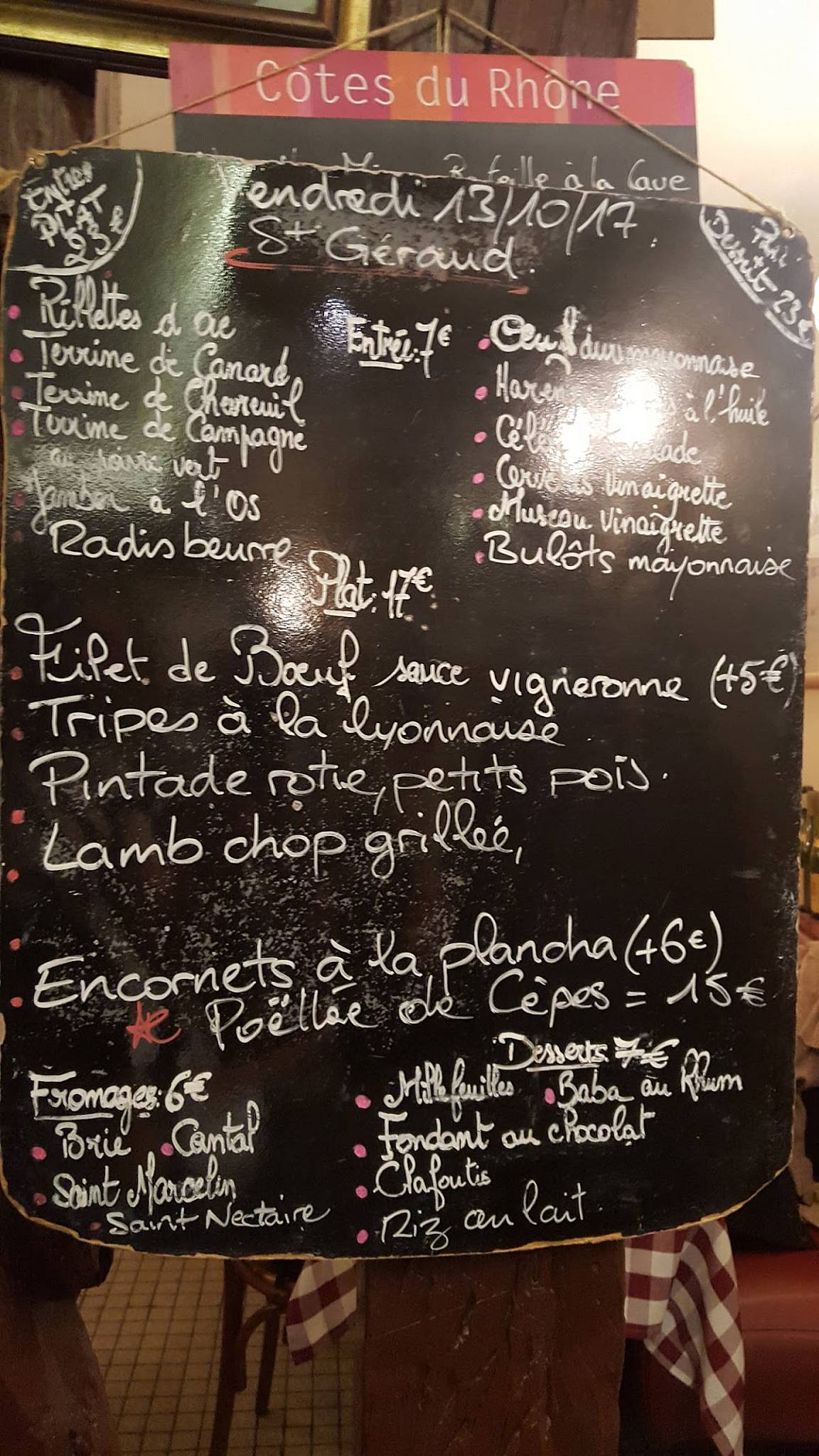 Menu au Le Gavroche Bar à vins, Paris, 19 Rue Saint-Marc