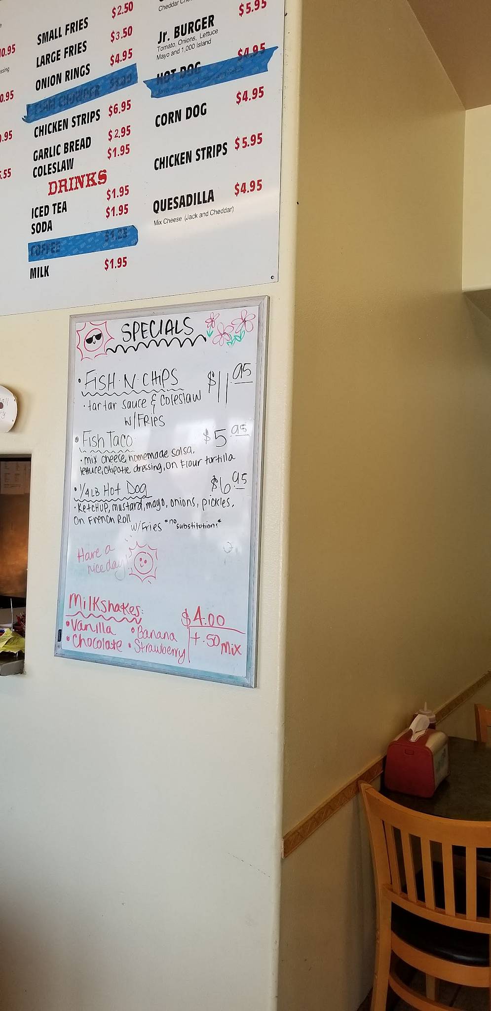 Menu at Bronco Burger restaurant, Paso Robles