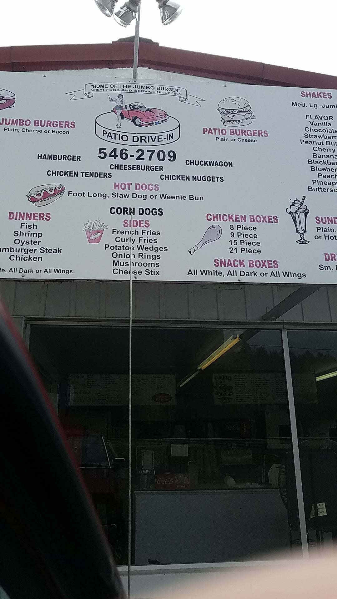 Menu at Patio Drive-In restaurant, Pennington Gap, Veterans Memorial Hwy