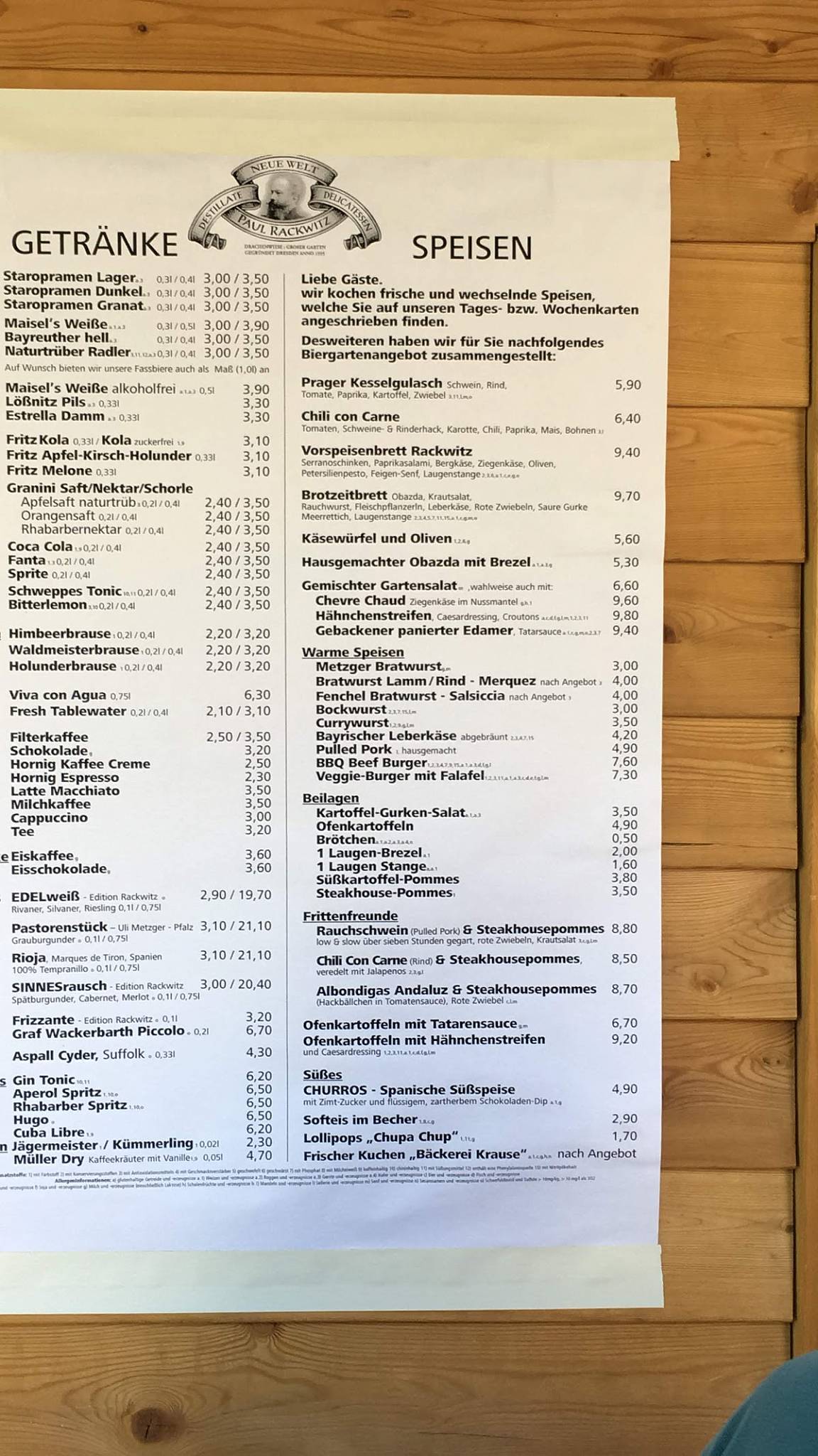 Speisekarte von Paul Rackwitz - Neue Welt fast Food, Dresden
