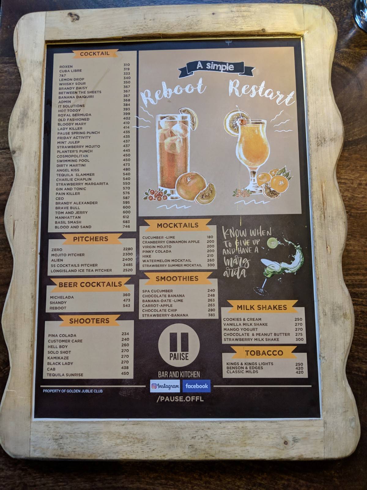 Menu at Pause Bar and Kitchen, Chennai, First Floor