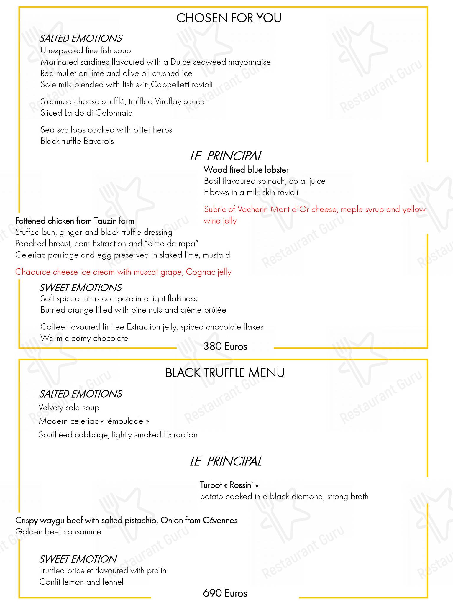 Menu at L'Abysse Paris restaurant, Paris, 8 Av. Dutuit