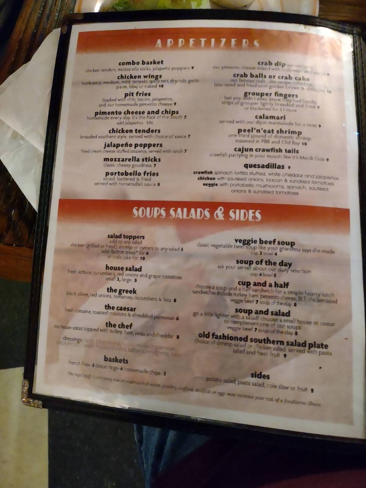 Menu at Pawleys Island Tavern restaurant, Pawleys Island