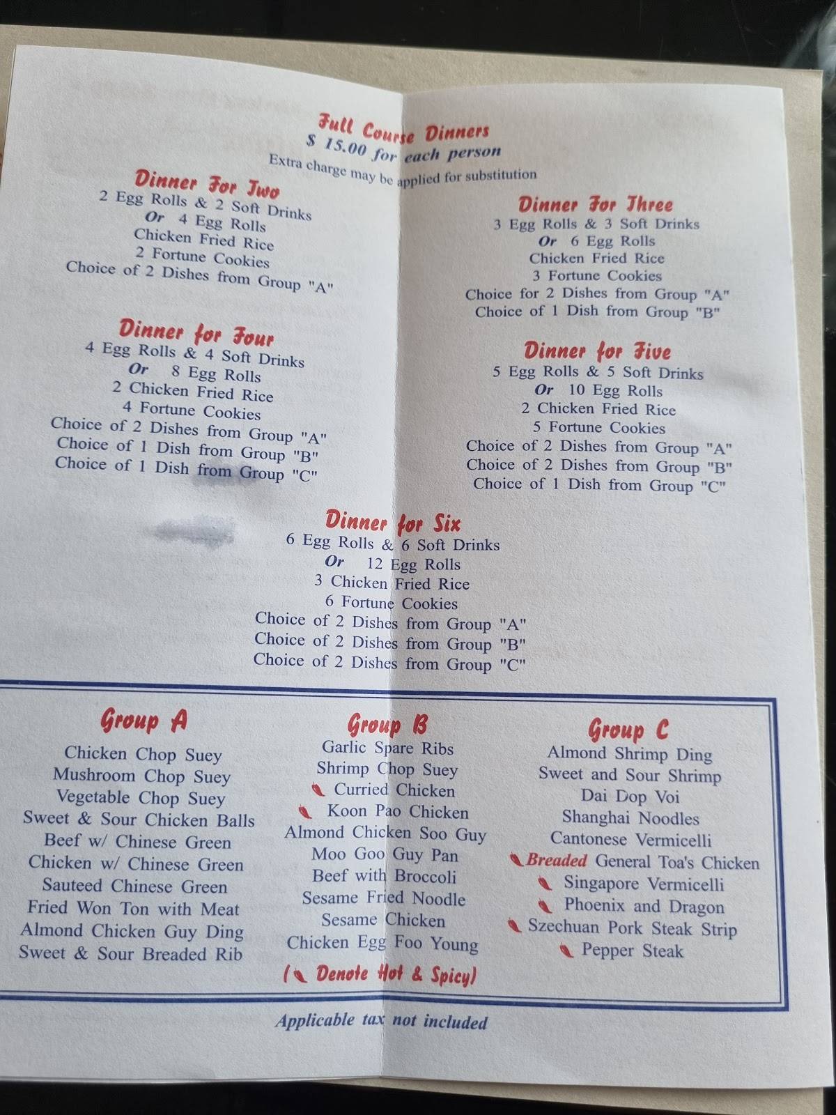 Menu at Shanloon Restaurant, Pembroke